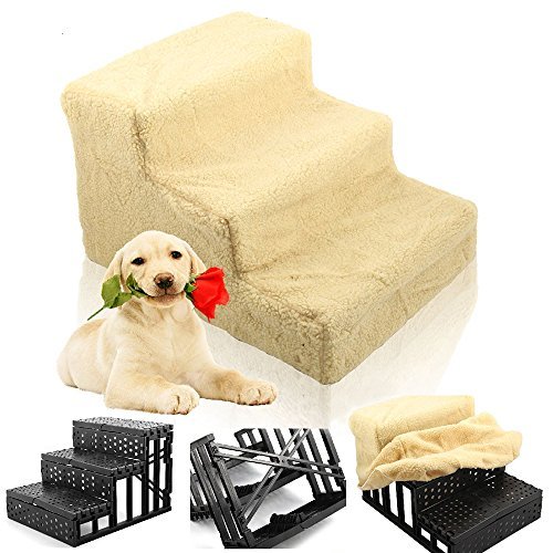 D2B Lightweight Pet Dog 3 Steps Stairs Portable Pet Ladder Ramp with ...